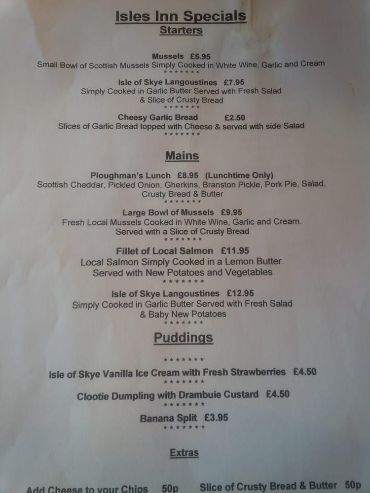 Menu at The Isles Inn pub & bar, Portree