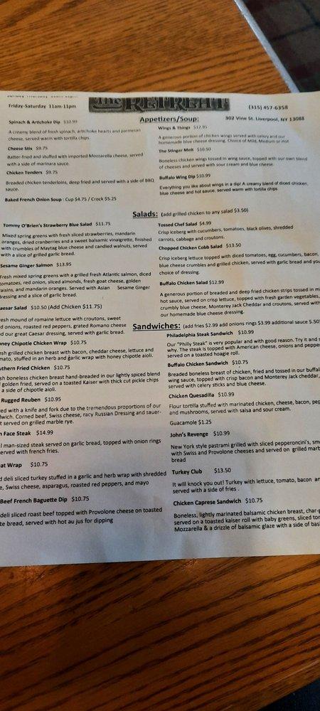 Menu at The Retreat pub & bar, Liverpool, 302 Vine St