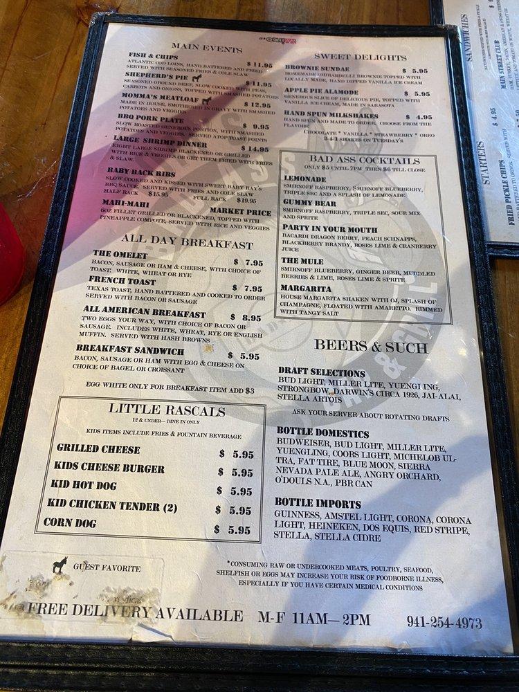 Menu at Tom's Bad Ass Bar and Grill, Bradenton