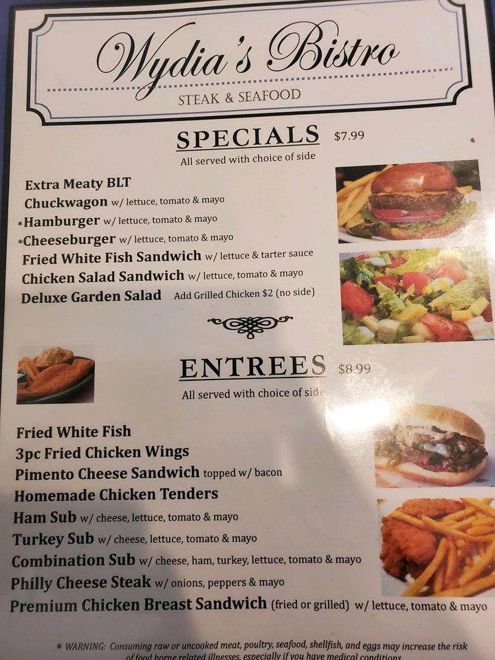 Menu at Wydia's Seafood and Steakhouse, Franklin