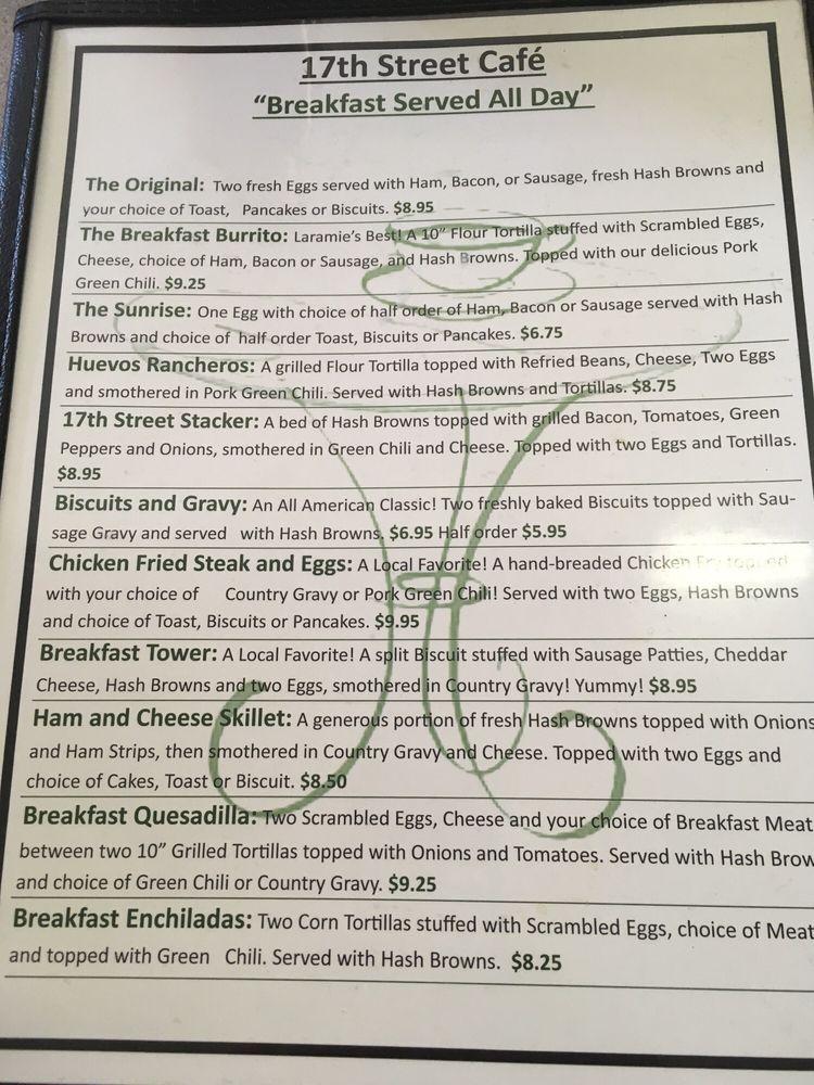 Menu at 17th Street Cafe, Laramie