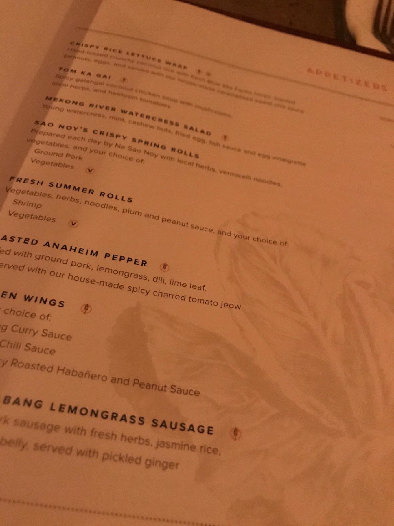 Menu at Bida Manda restaurant, Raleigh