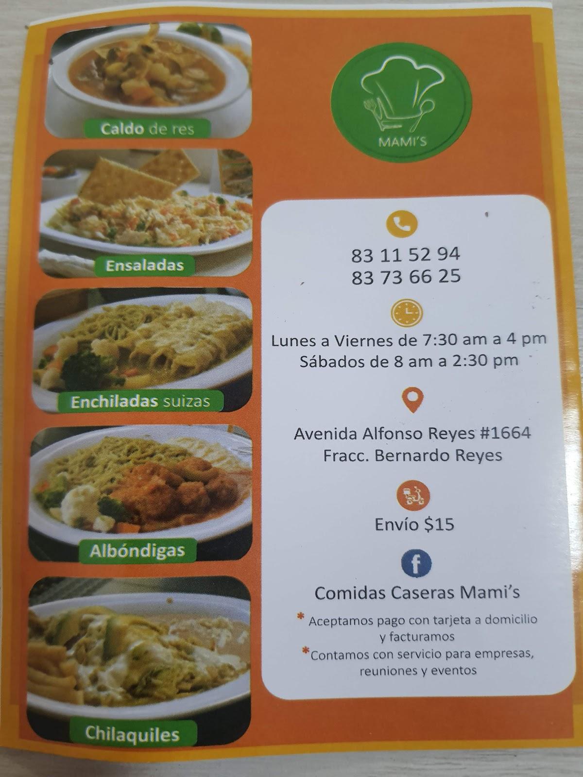 Carta del restaurante Mami's Comidas Caseras, Monterrey