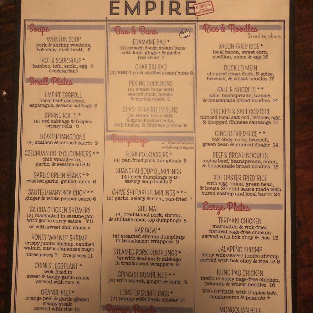 Menu at Empire Chinese Kitchen restaurant, Portland