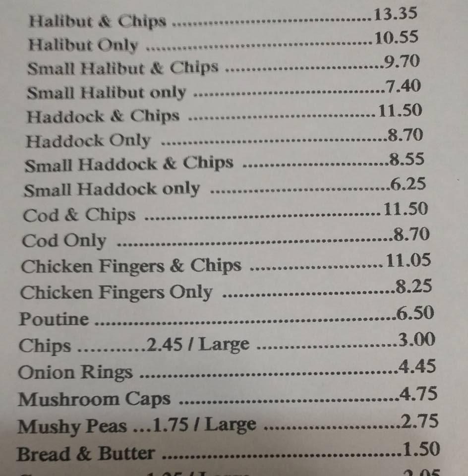 Menu at Fish&Chips restaurant, Mississauga