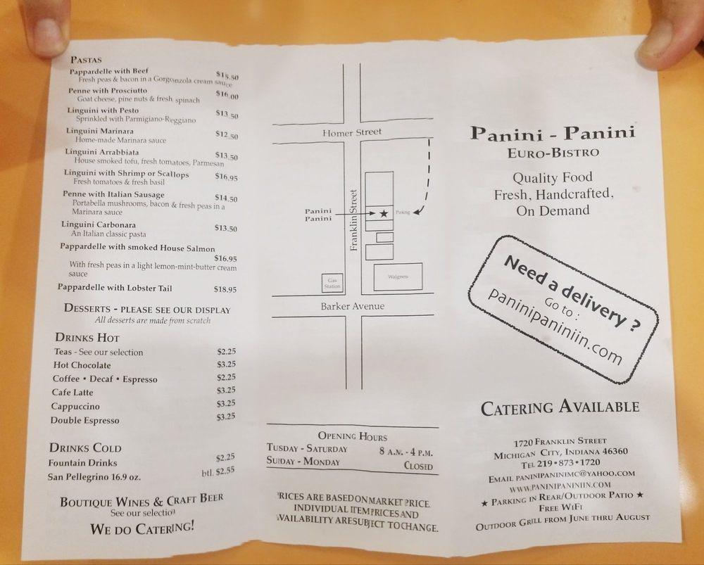 Menu at Panini Panini restaurant, Michigan City