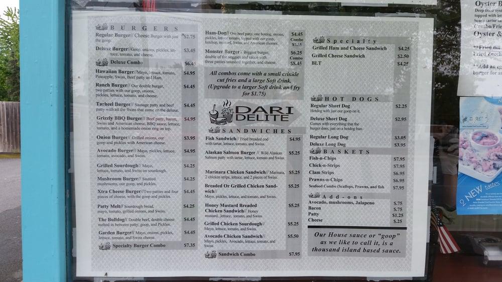 Menu at Dari Delite restaurant, Mount Vernon