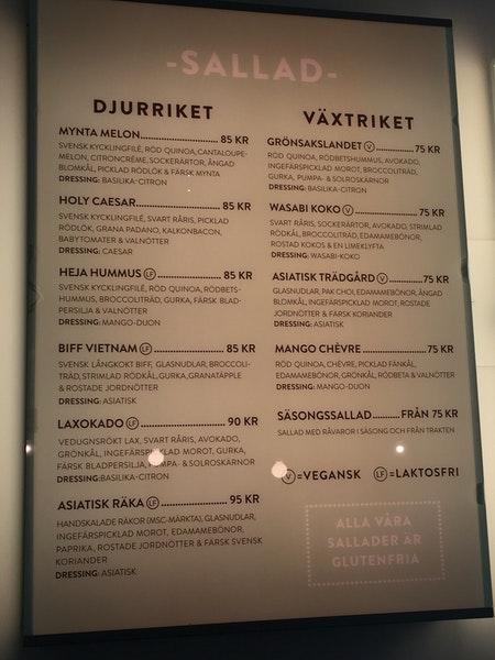 Menu at Holy Greens restaurant, Malmö, Baltzarsgatan 26