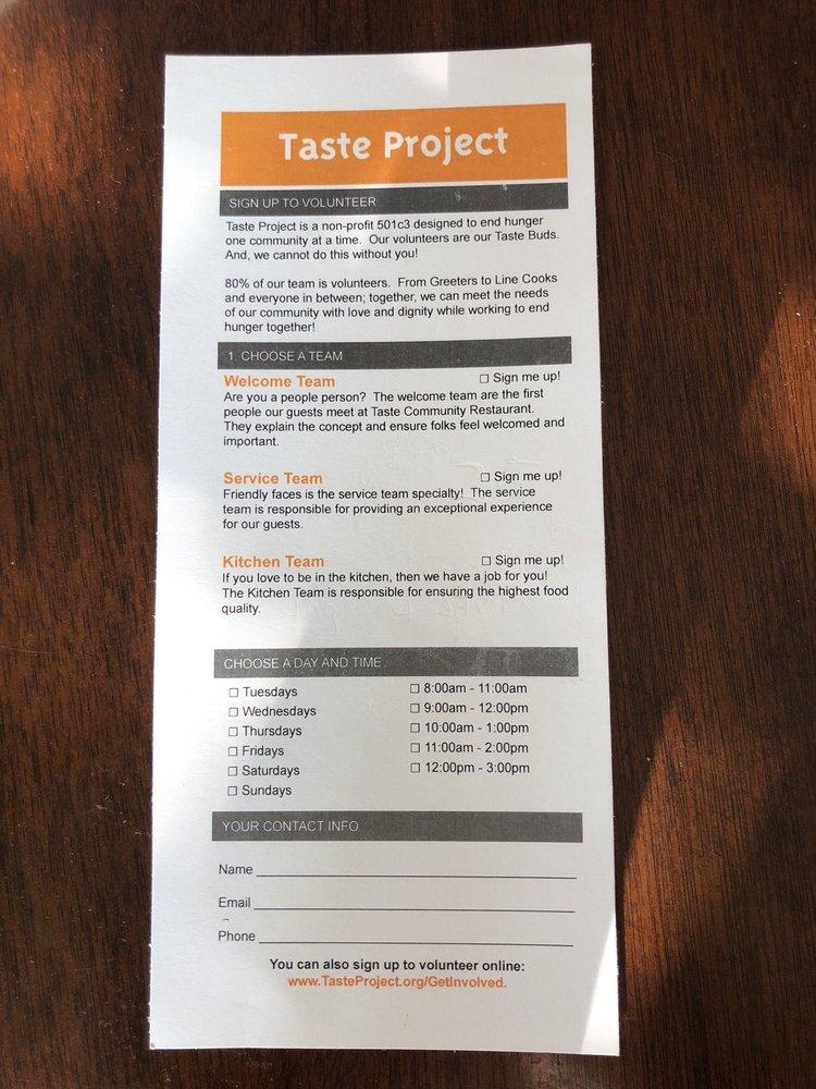 Menu at Taste Community Restaurant, Fort Worth