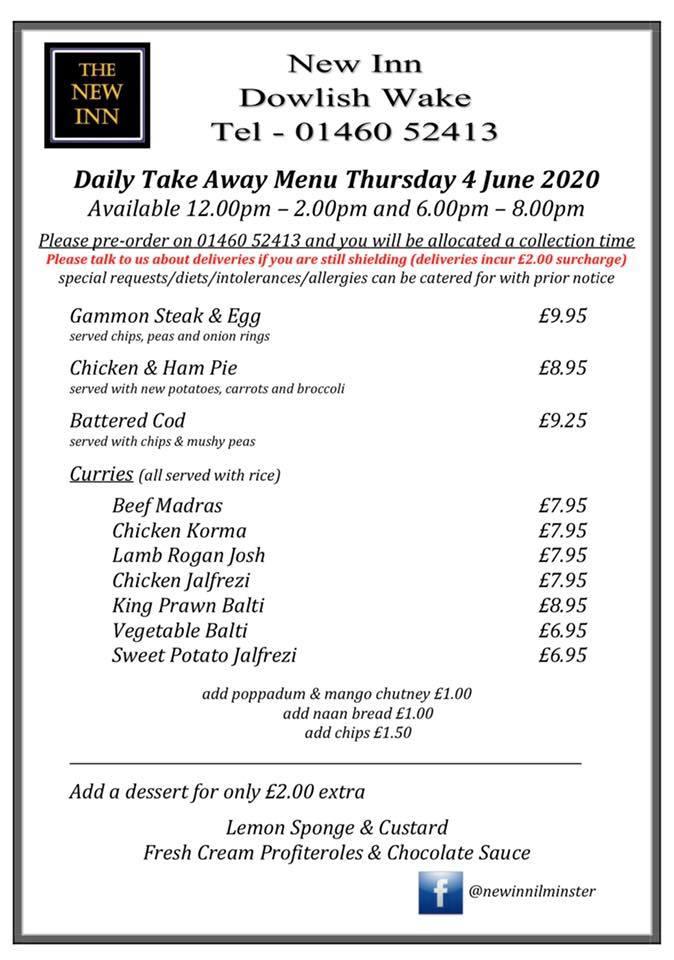 Menu at The New Inn pub & bar, Ilminster
