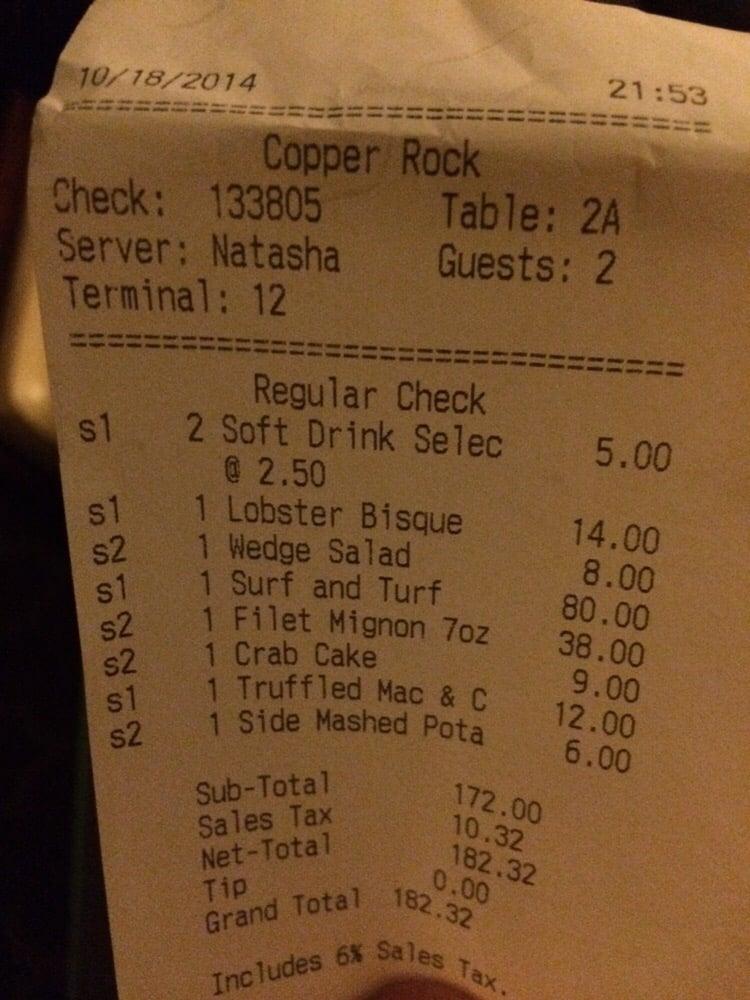 Menu at Copper Rock Steakhouse New Buffalo, New Buffalo