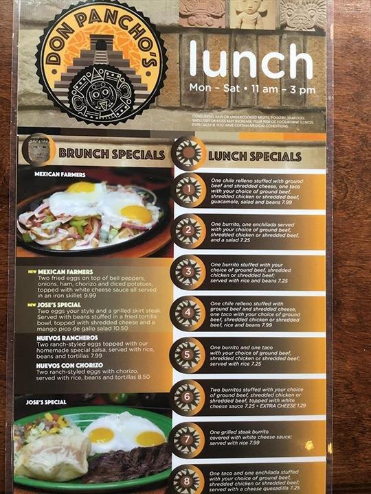 Menu at Don Pancho’s (now “The Jungle” 1527 home ave) restaurant ...