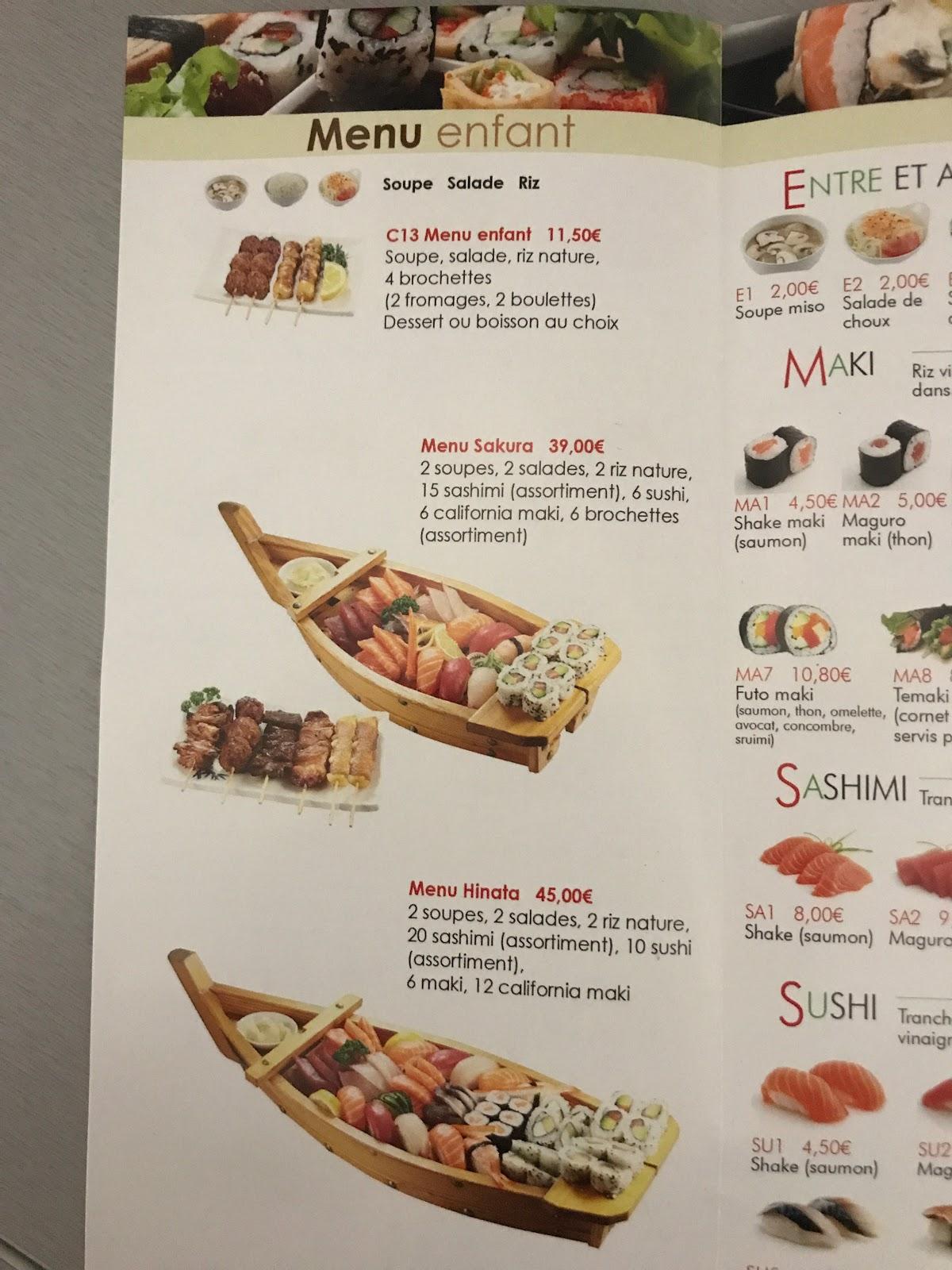 Menu at Hinata restaurant, Saint-Denis, 1 Pl. du Cornillon