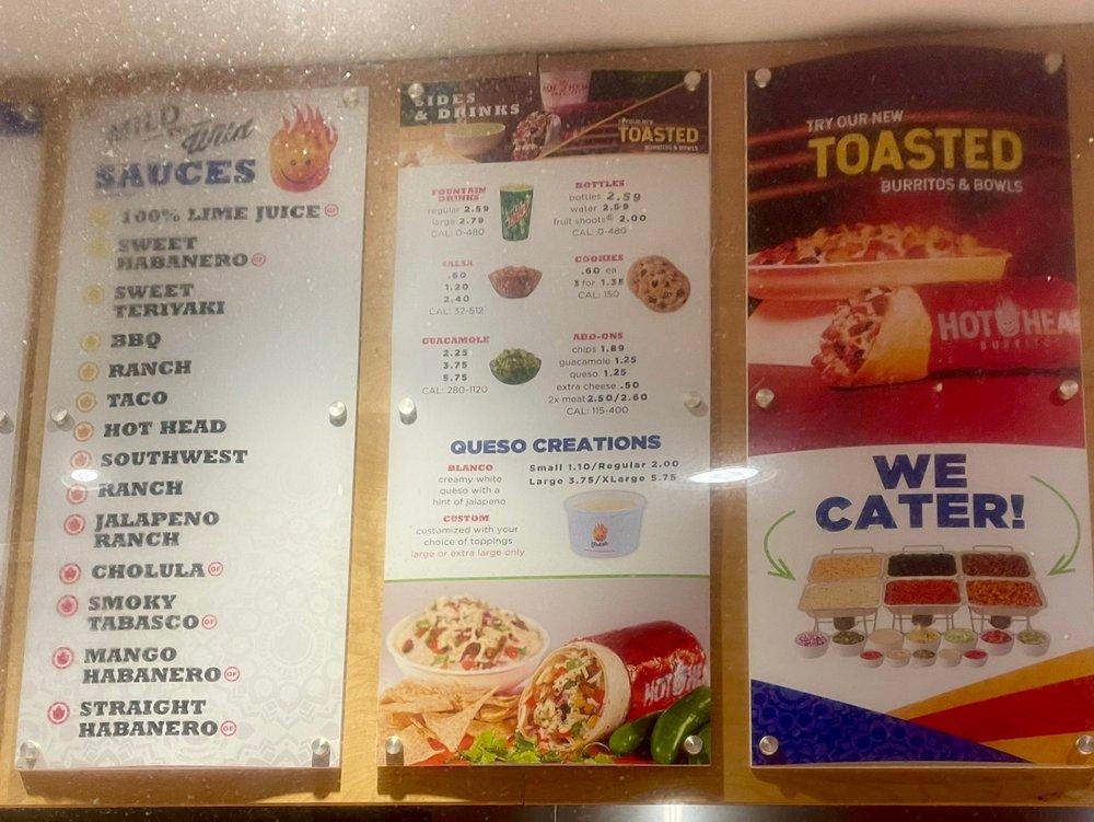 Menu at Hot Head Burritos fast food, Windsor Locks