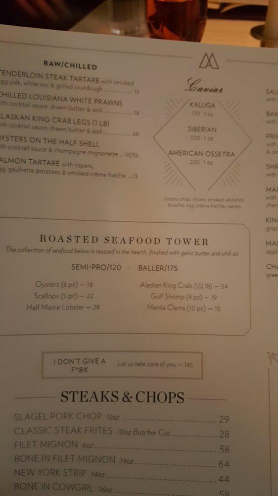 Menu at Maple & Ash steakhouse, Chicago
