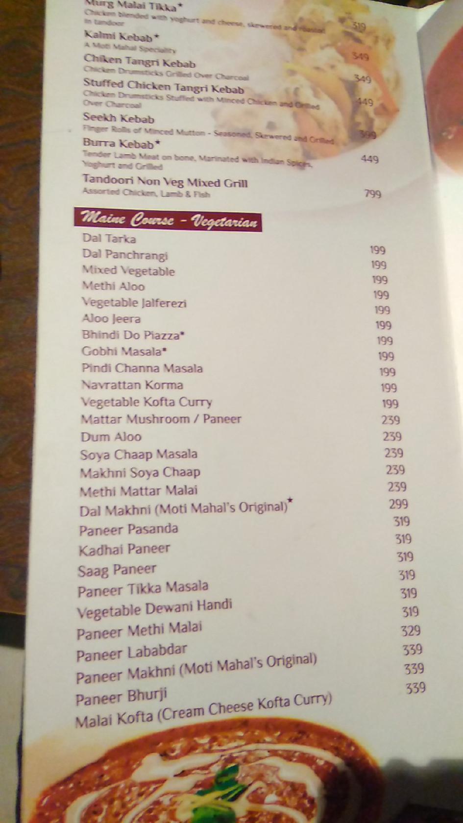 Menu at Moti Mahal, Gurugram, Carterpuri Rd