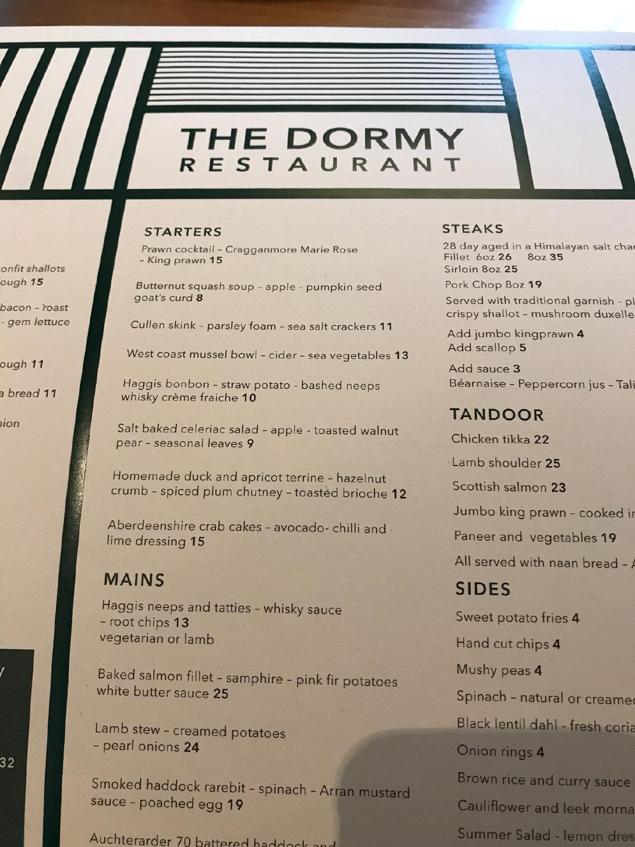Menu at The Dormy Restaurant, Auchterarder