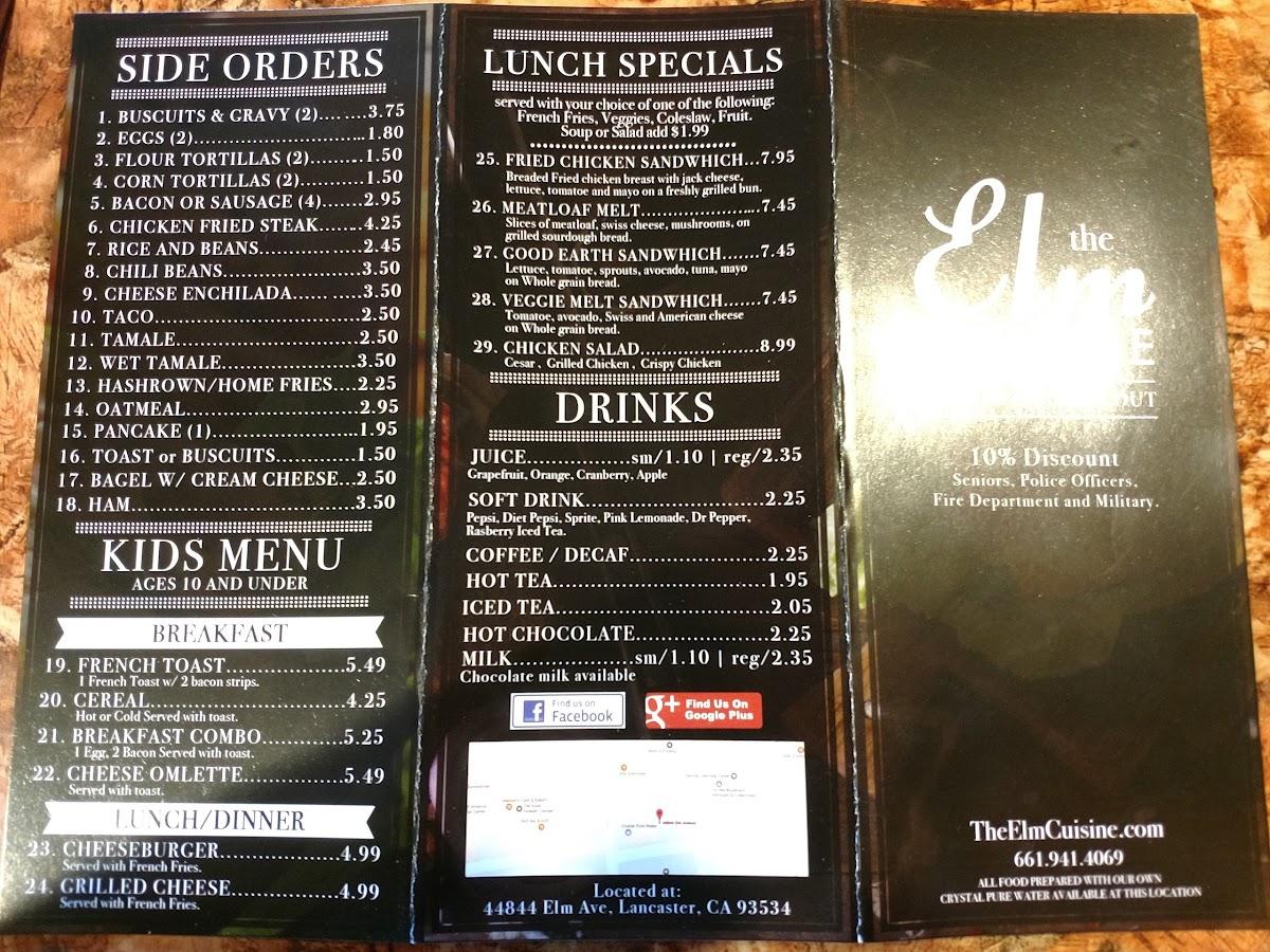 Menu at The Elm Cuisine Café restaurant, Lancaster