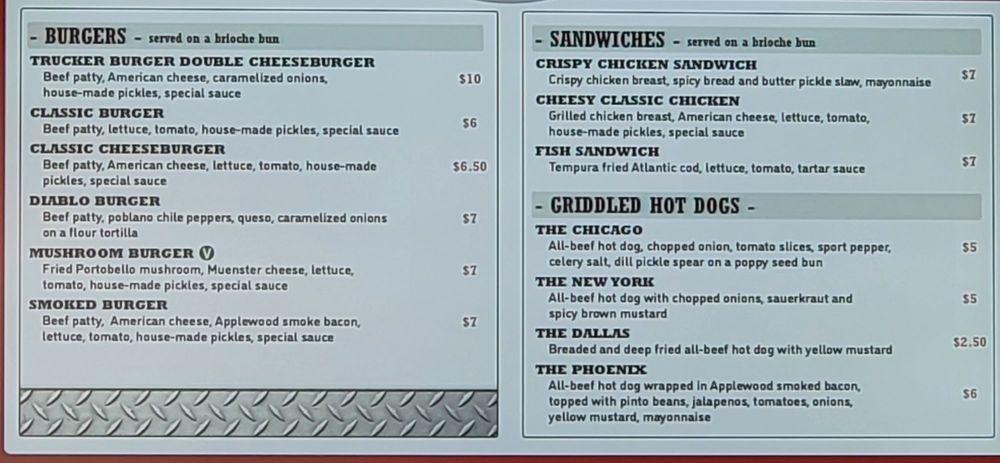 Menu at Trucker Burger restaurant, Eloy
