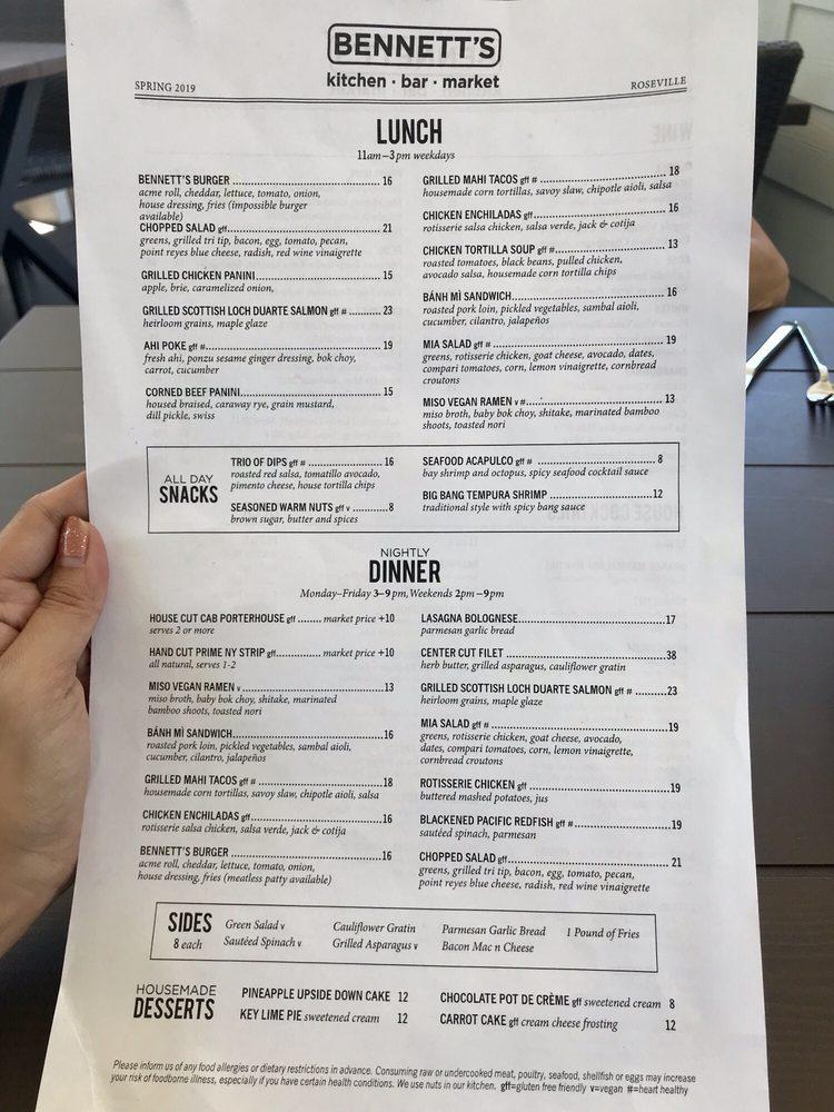 Menu at Bennett's Kitchen Bar Market, Roseville