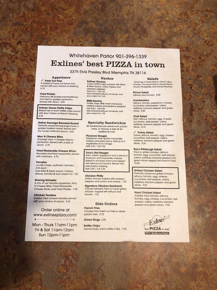Menu at Exlines' Best Pizza in Town - Whitehaven pizzeria, Memphis ...