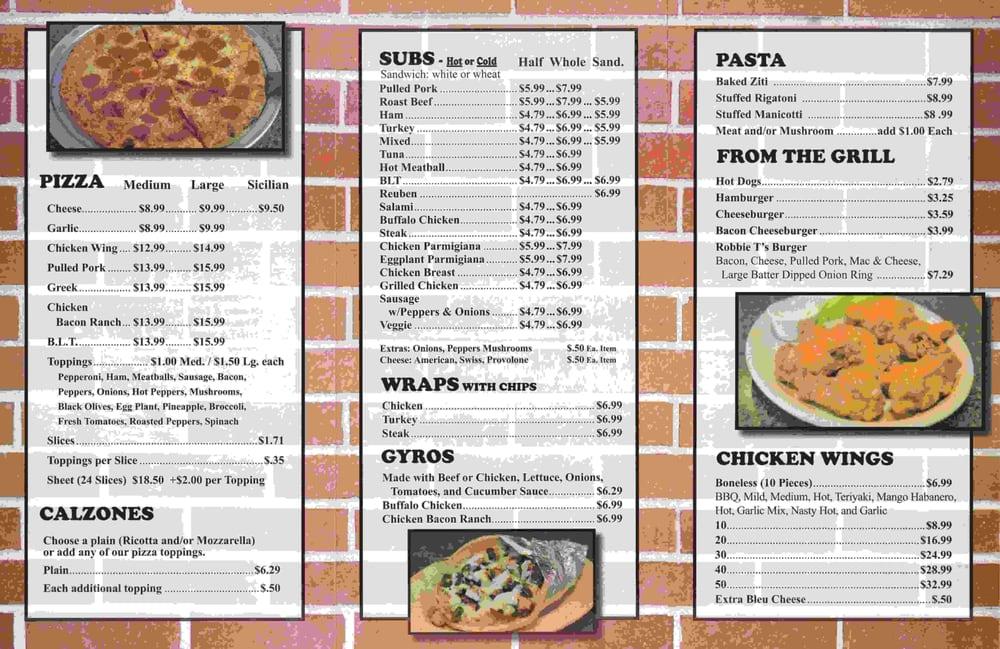 Menu at Robbie T's Pizza pizzeria, Jamesville