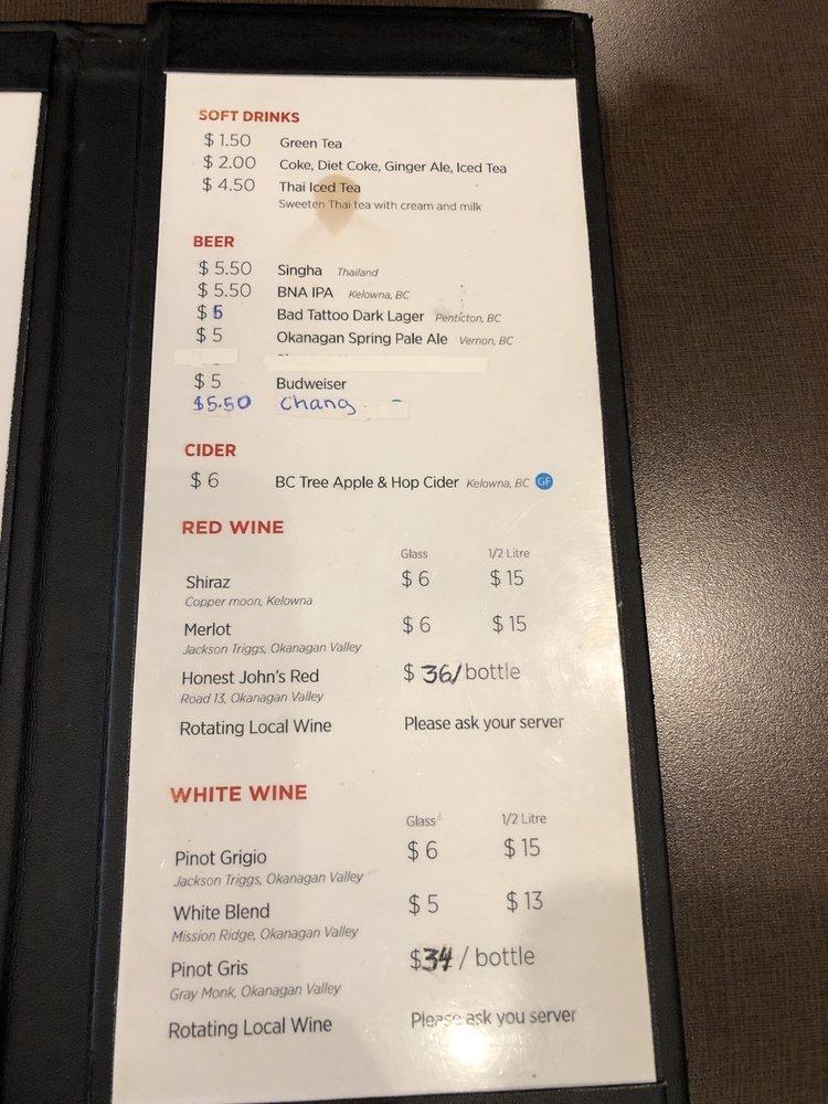 Menu at Zabb Thai Restaurant, Kelowna, Pandosy St