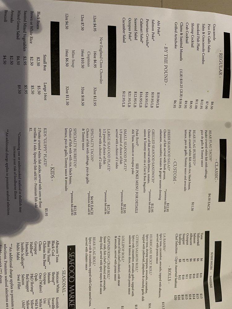 Menu at Bear Flag Fish Co. restaurant, Huntington Beach