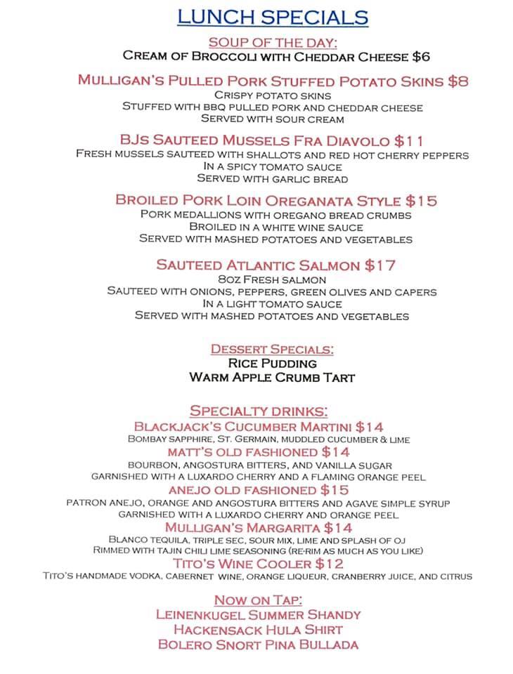 Menu at Blackjack Mulligan's Public House, Hawthorne