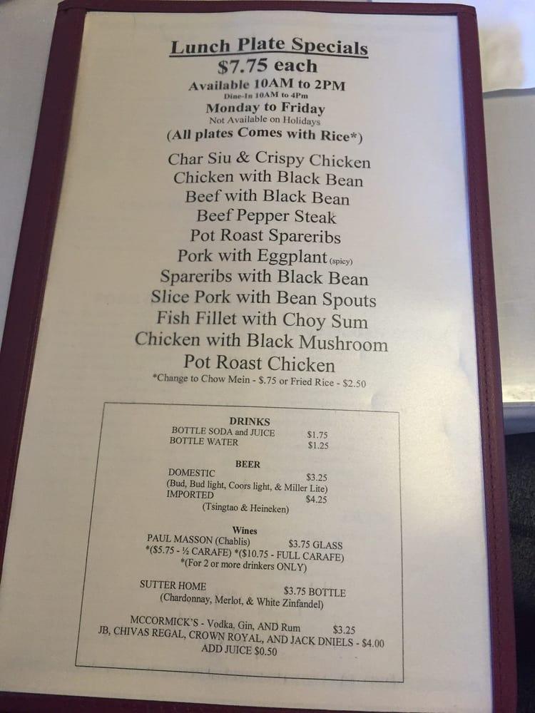 Menu at Kin Wah Chop Suey restaurant, Kaneohe