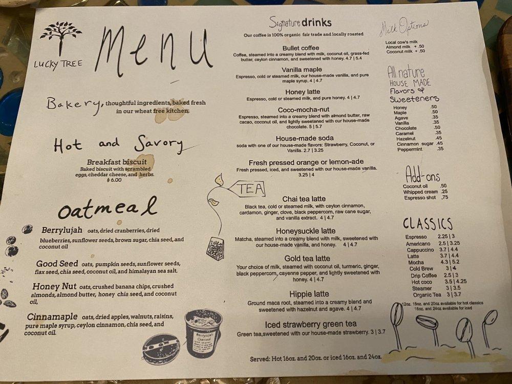 Menu at Lucky Tree restaurant, Raleigh