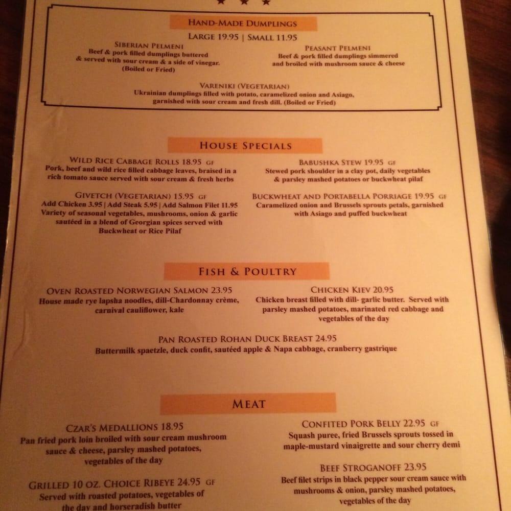 Menu at Moscow on the Hill pub & bar, Saint Paul
