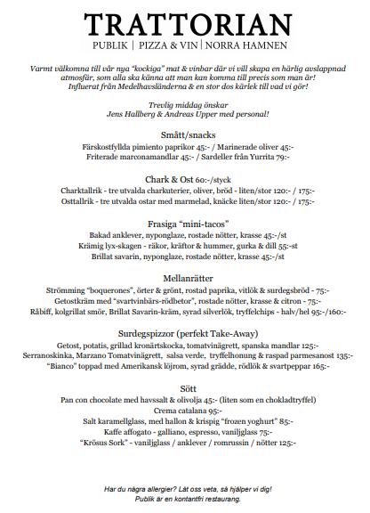 Menu at Publik Mat & Bar, Lysekil