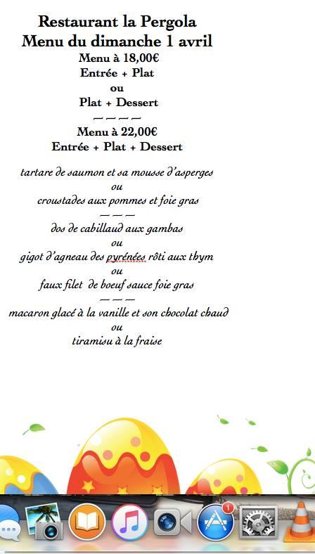 Menu at Restaurant la Pergola, Plaisance