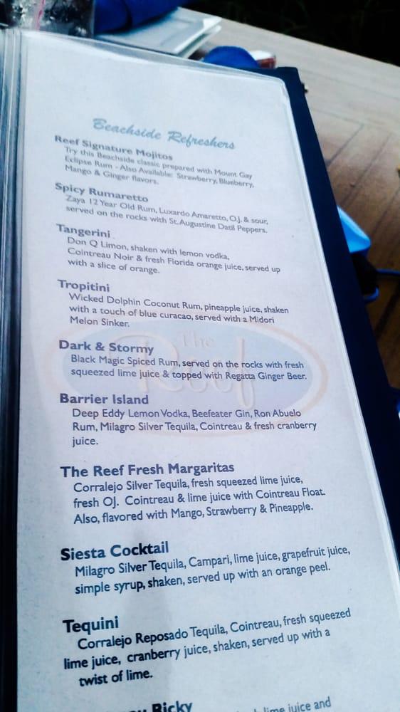 Menu at The Reef restaurant, Vilano Beach