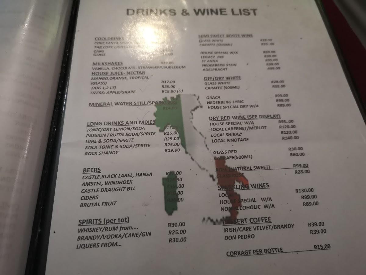 Menu at Villa Borghese Restaurant, Port Elizabeth