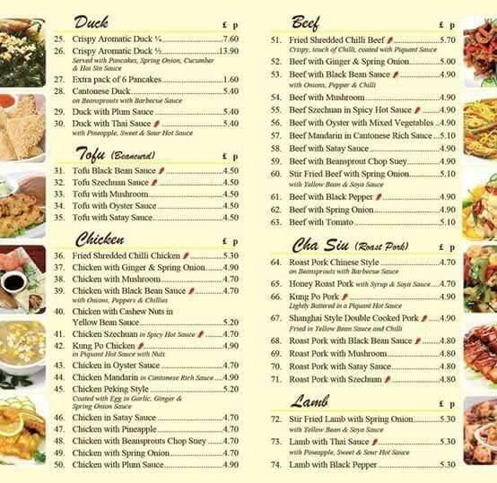 Menu at Beijing Palace restaurant, Peterborough