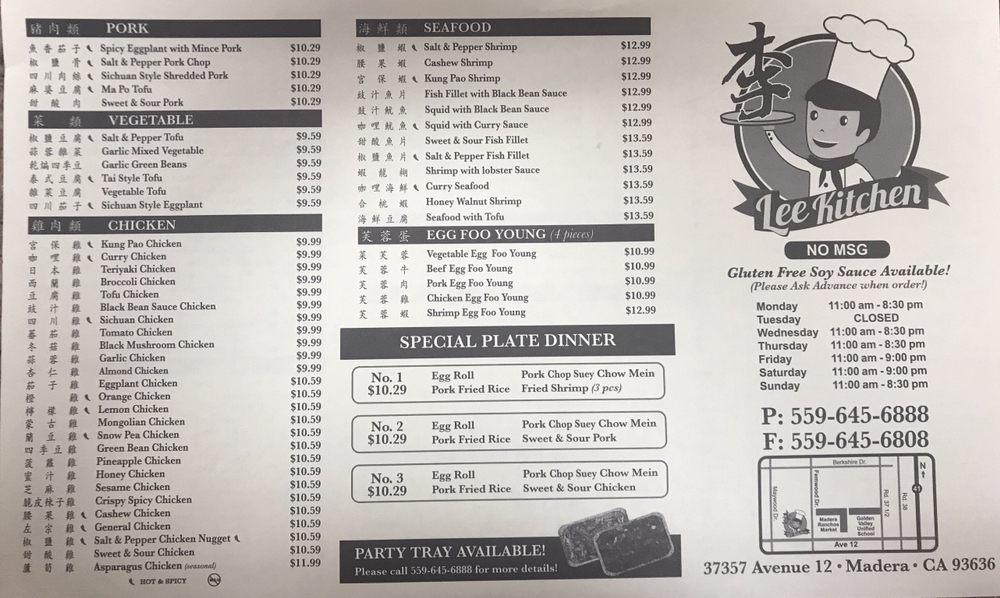 Menu at Lee Kitchen restaurant, Bonadelle Ranchos-Madera Ranchos