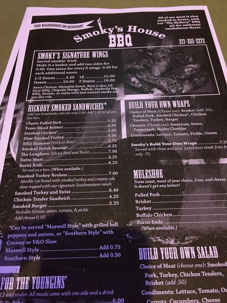 Menu at Smoky's House BBQ, Savoy