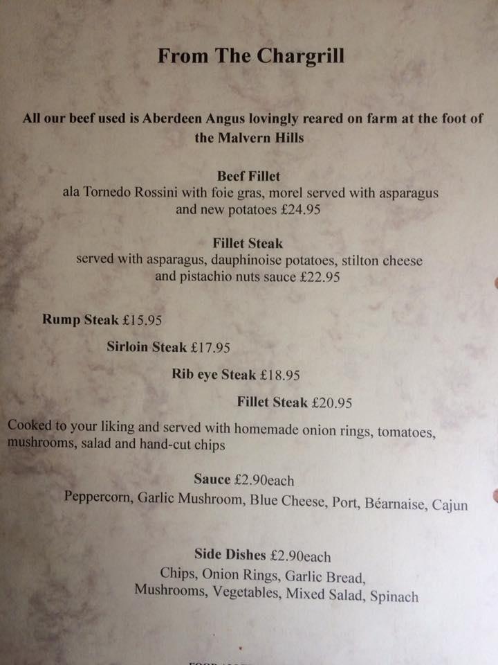 Menu at The Abbot's Table restaurant, Tewkesbury