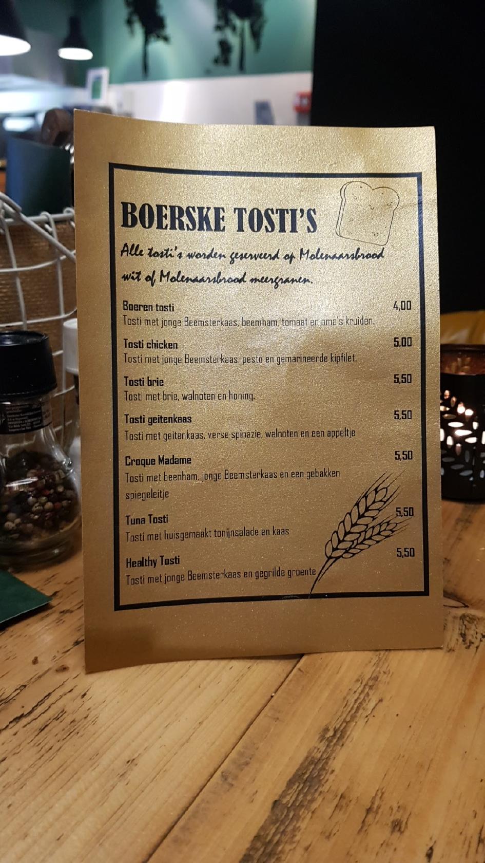 Menu at Boerske Zaandam, Zaandam, Symon Spiersweg 6