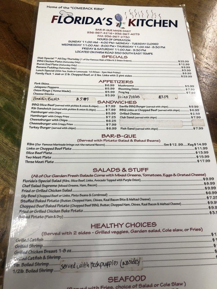 Menu at Florida's Kitchen BBQ, Livingston