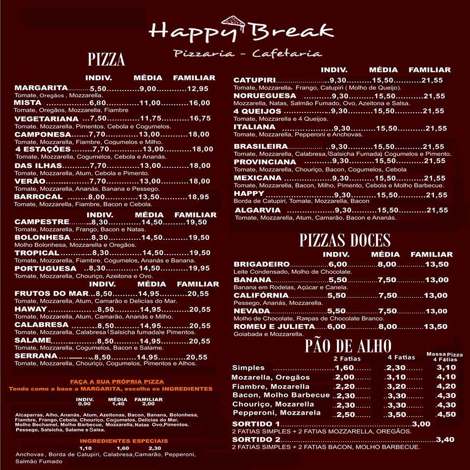 Menu at Happy Break restaurant, Lisbon