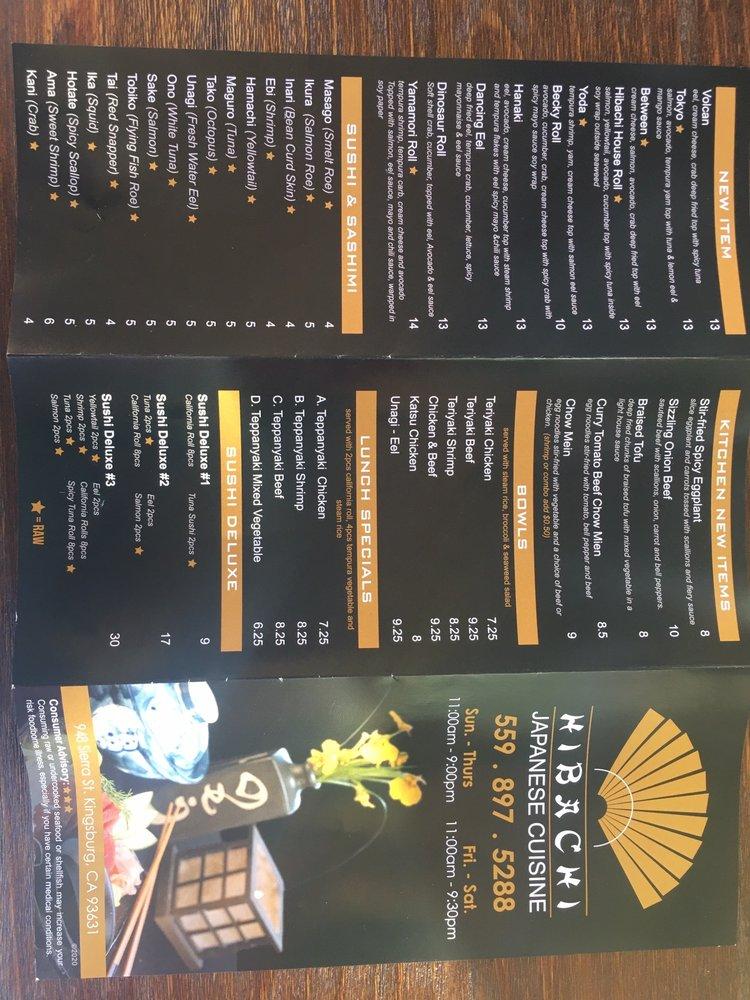 Menu at Hibachi House Sushi Bar, Kingsburg