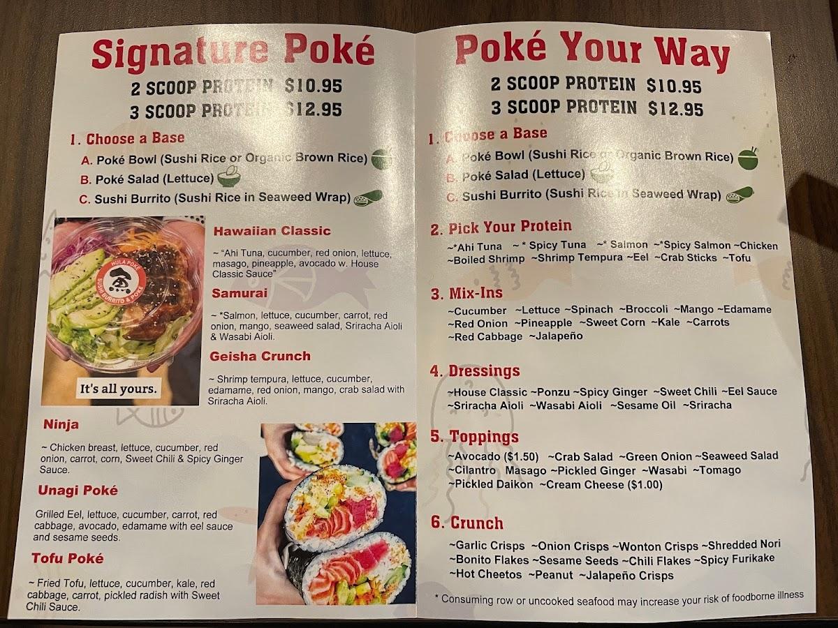 Menu at Hula Poke restaurant, San Antonio, 10 W STE #304