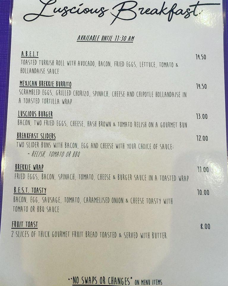 Menu at @Luscious Cafe & Bar, Korumburra