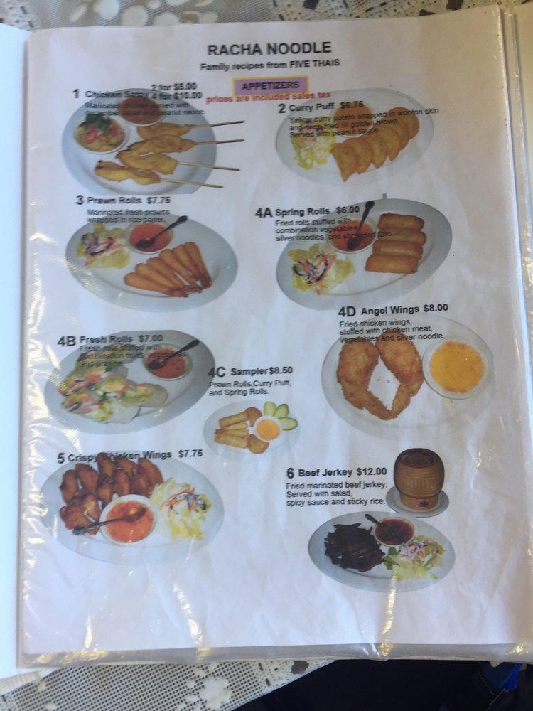Menu at Racha Noodle restaurant, Redding
