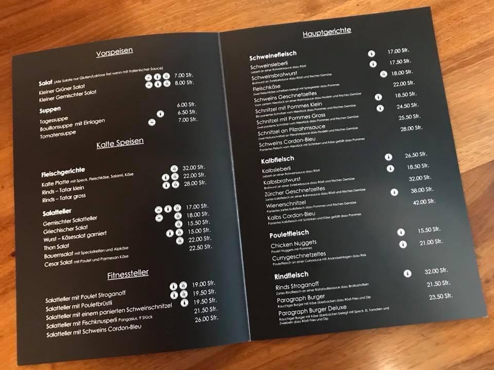 Menu at Paragraph 11, Rapperswil-Jona, Halsgasse 31a