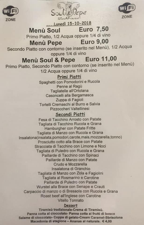 Menu au Soul & Pepe Restaurant Cafè, Pandino