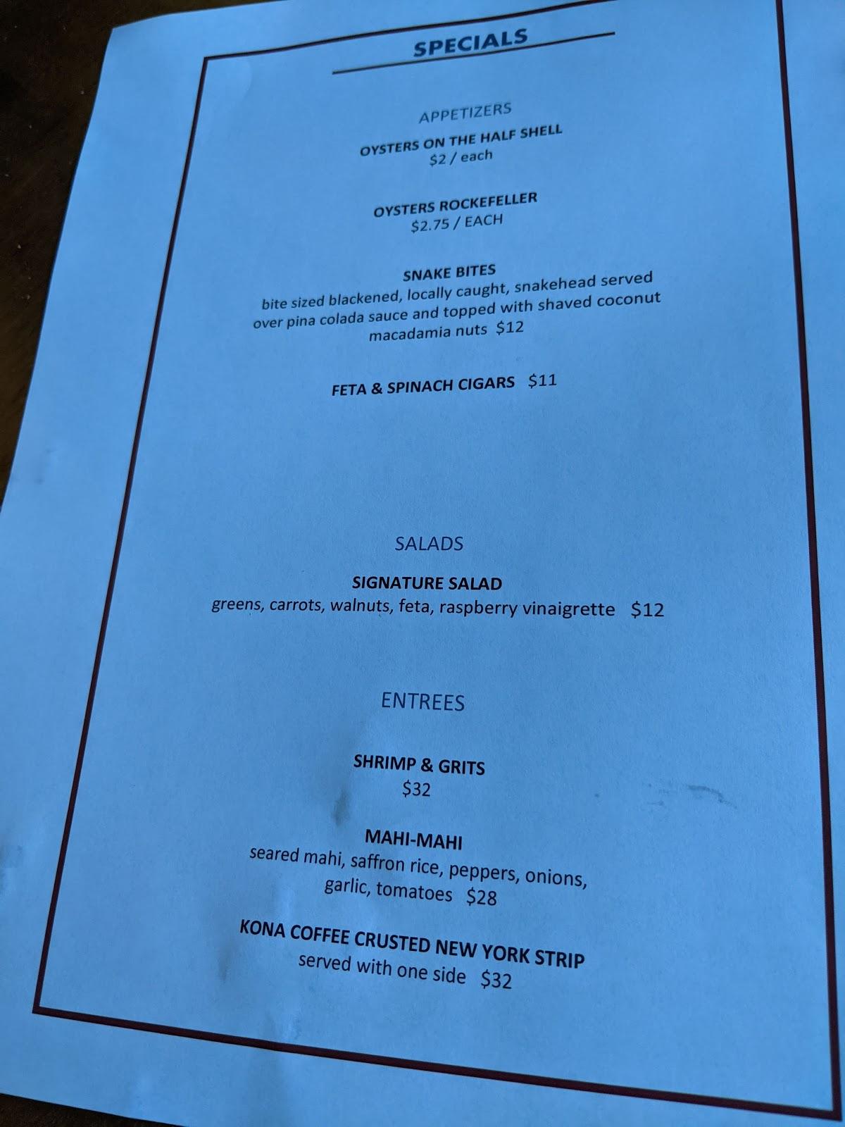 Menu at The Blue Dog Saloon pub & bar, USA, Port Tobacco Rd
